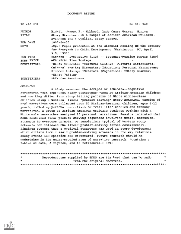 (PDF) Story Structure in a Sample of African-American Children ...