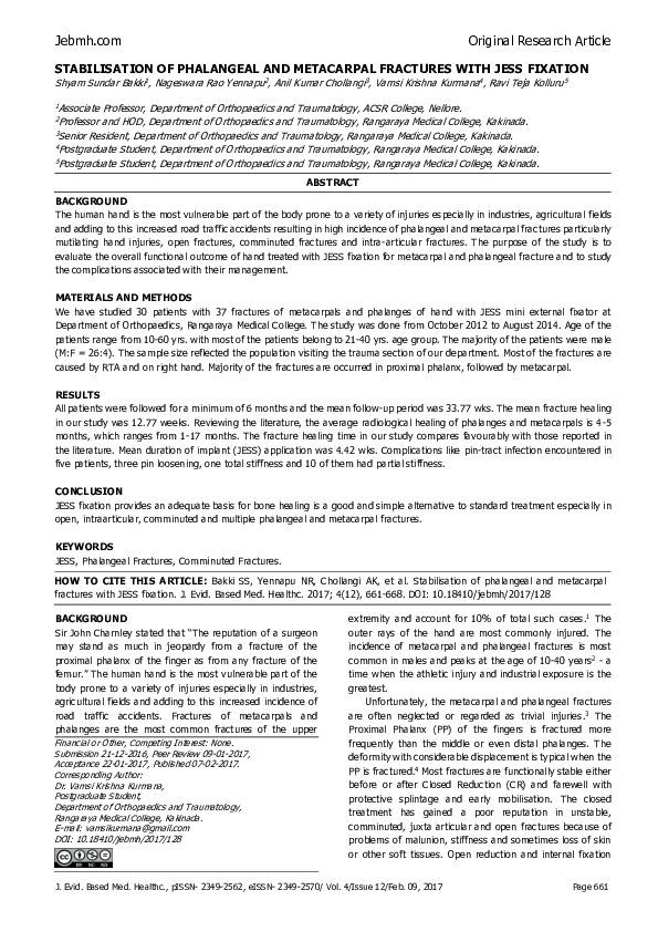 (PDF) Stabilisation of Phalangeal and Metacarpal Fractures with Jess ...