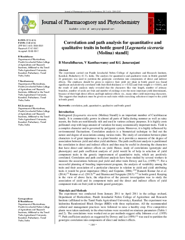 (PDF) CORRELATION AND PATH ANALYSIS FOR QUANTITATIVE AND QUALITATIVE TRAITS IN BOTTLE GOURD ...