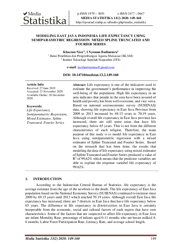 Pdf Modeling East Java Indonesia Life Expectancy Using Semiparametric Regression Mixed Spline