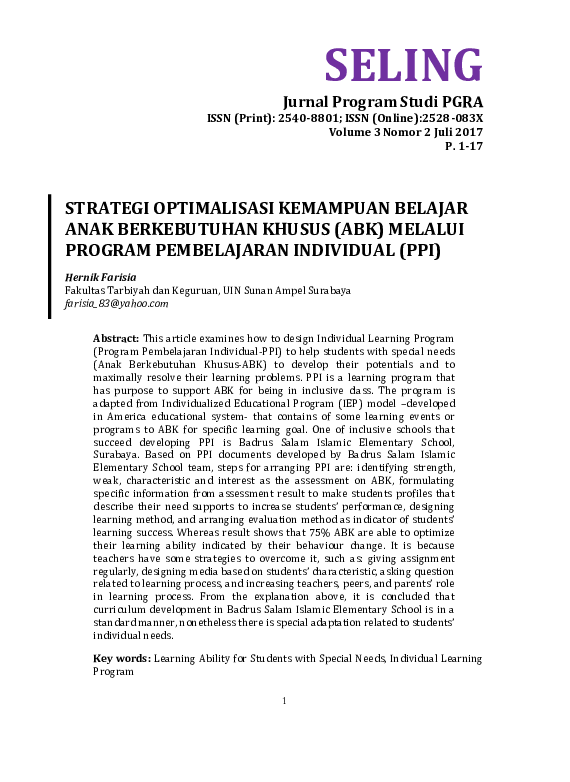 (PDF) Strategi optimalisasi kemampuan belajar Anak Berkebutuhan Khusus (ABK) melalui Program ...