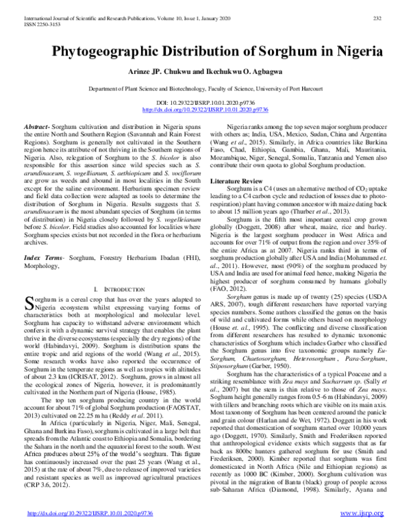 Pdf Phytogeographic Distribution Of Sorghum In Nigeria