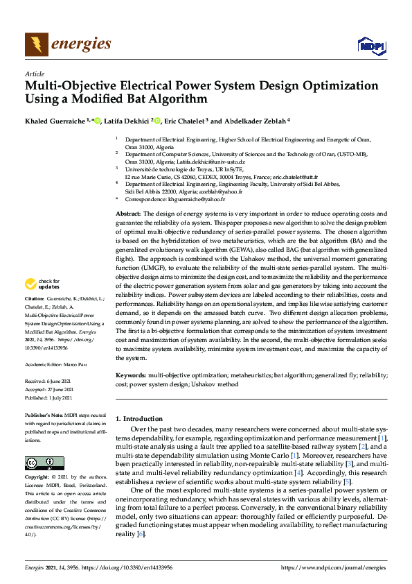(PDF) Multi-Objective Electrical Power System Design Optimization Using ...