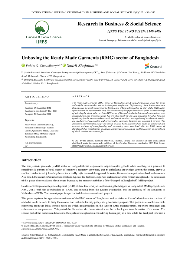 (PDF) Unboxing the Ready Made Garments (RMG) sector of Bangladesh