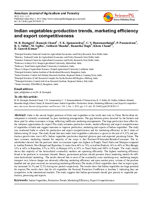 (PDF) Indian Vegetables: Production Trends, Marketing Efficiency and ...