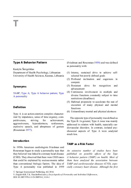 (PDF) Type A Behavior Pattern