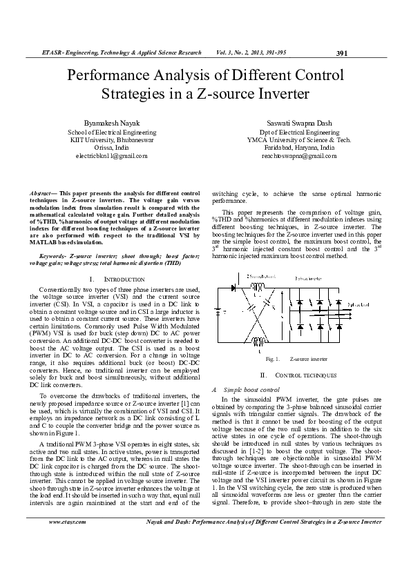 Pdf Performance Analysis Of Different Control Strategies In A Z