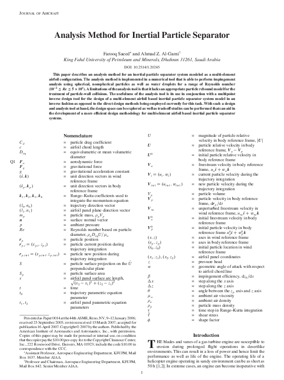 (PDF) Analysis method for inertial particle separator