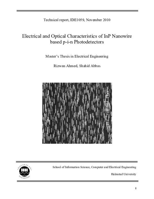 (PDF) Electrical and Optical Characteristics of InP Nanowire based pi-n Photodetectors