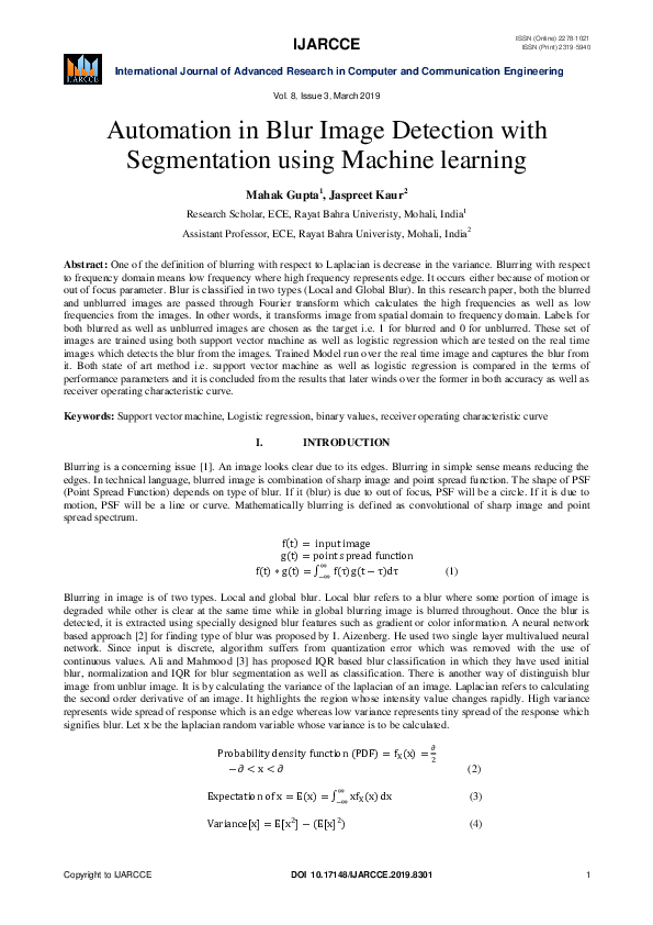(PDF) Automation in Blur Image Detection with Segmentation using ...