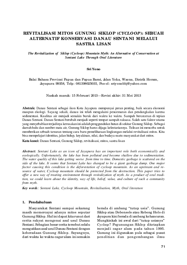 (PDF) REVITALISASI MITOS GUNUNG SIKLOP (CYCLOOP): SEBUAH ALTERNATIF ...