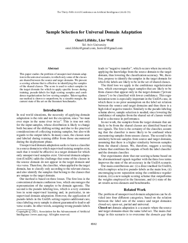Pdf Sample Selection For Universal Domain Adaptation