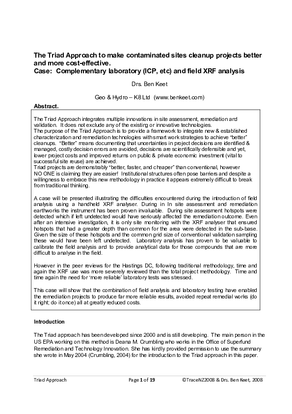 (PDF) The Triad Approach to make contaminated sites cleanup projects ...