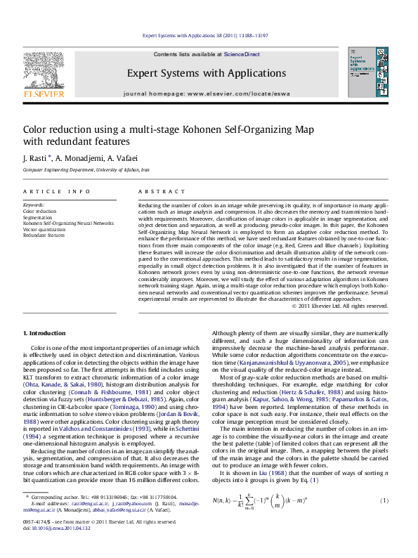 (PDF) Color reduction using a multi-stage Kohonen Self-Organizing Map with redundant features
