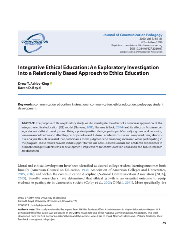 (PDF) Integrative Ethical Education: An Exploratory Investigation into ...