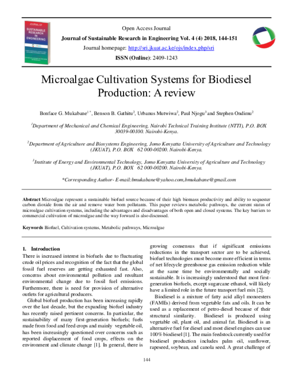 (PDF) Microalgae Cultivation Systems for Biodiesel Production: A review