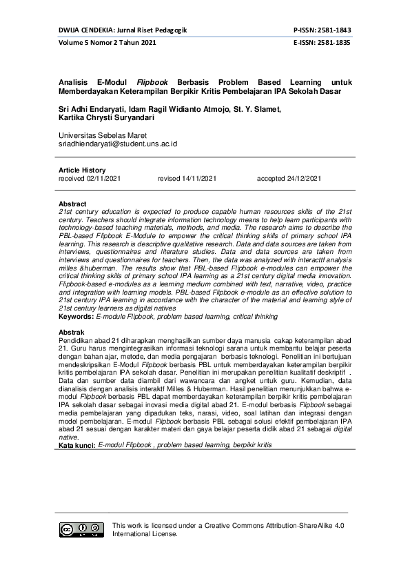 (PDF) Analisis E-Modul Flipbook Berbasis Problem Based Learning untuk Memberdayakan Keterampilan ...
