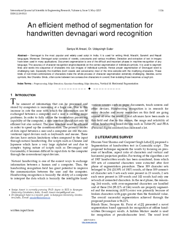 (PDF) An efficient method of segmentation for handwritten devnagari word recognition
