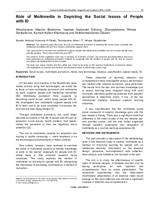 (PDF) Role of Multimedia in Depicting the Social Issues of People with ID