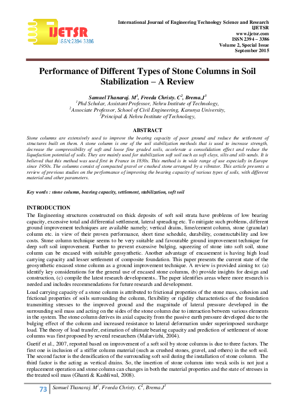 (PDF) Performance of Different Types of Stone Columns in Soil Stabilization – A Review