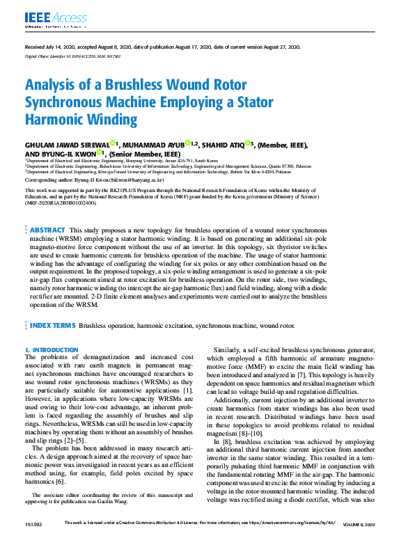 (PDF) Analysis of a Brushless Wound Rotor Synchronous Machine Employing ...