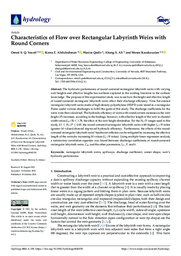 (PDF) Characteristics of Flow over Rectangular Labyrinth Weirs with ...