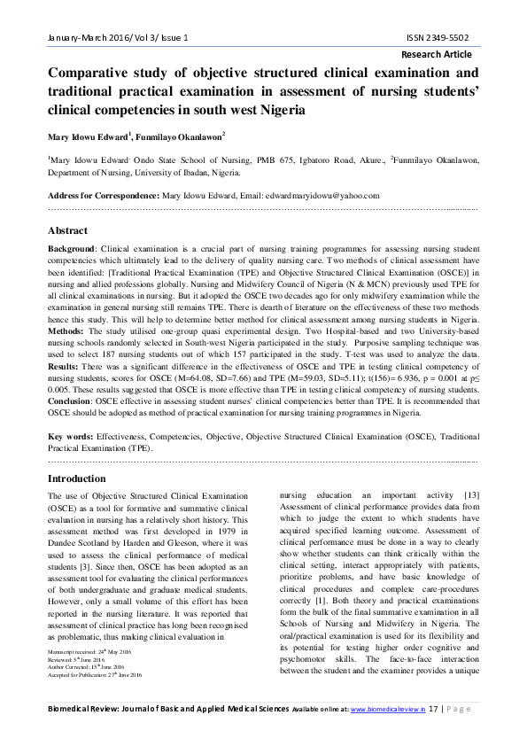 (PDF) Comparative study of objective structured clinical examination ...