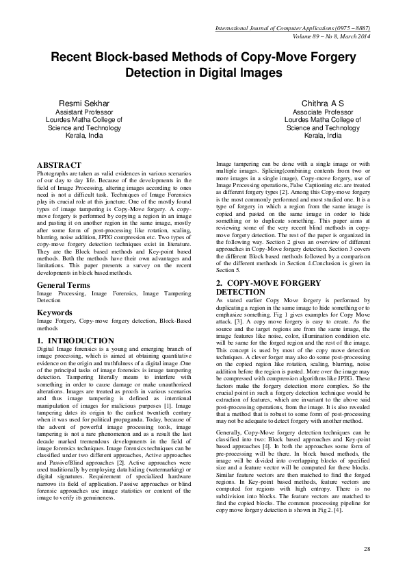 (PDF) Recent Block-based Methods of Copy-Move Forgery Detection in Digital Images