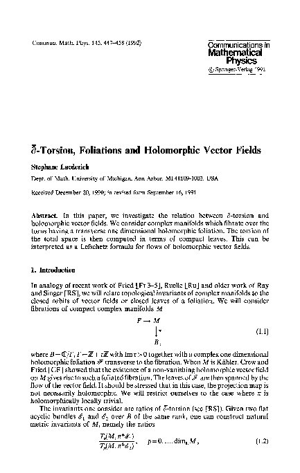 (PDF) d-Torsion, Foliations and Holomorphic Vector Fields