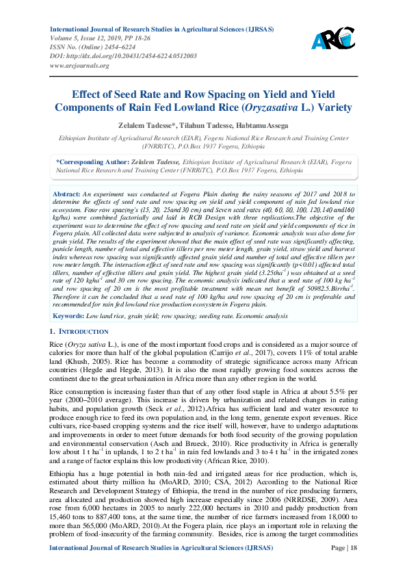 Pdf Effect Of Seed Rate And Row Spacing On Yield And Yield Components