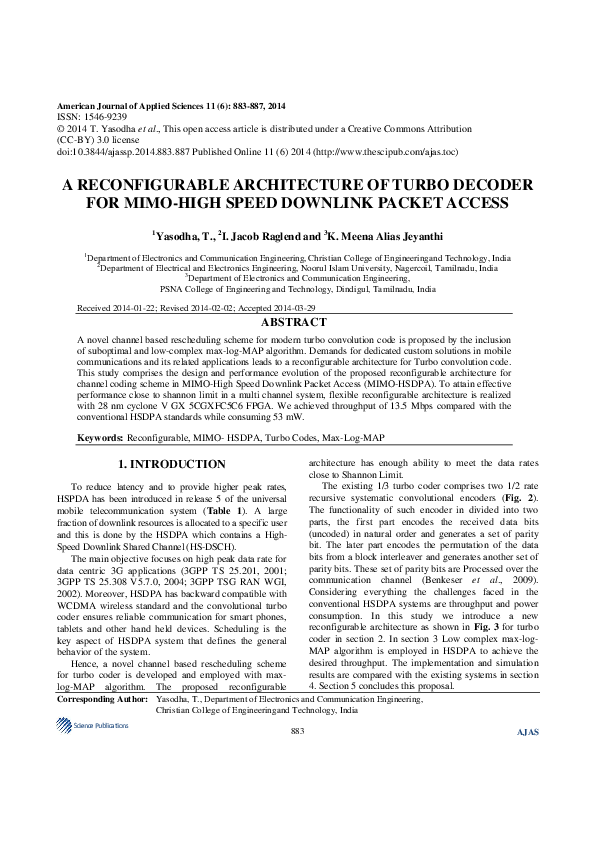 Pdf A Reconfigurable Architecture Of Turbo Decoder For Mimo High Speed Downlink Packet Access
