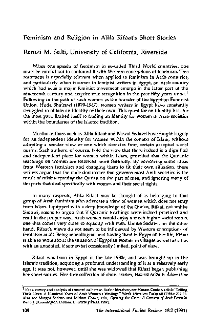(PDF) Feminism and Religion in Alifa Rifaat's Short Stories