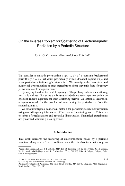 (PDF) On the Inverse Problem for Scattering of Electromagnetic Radiation by a Periodic Structure
