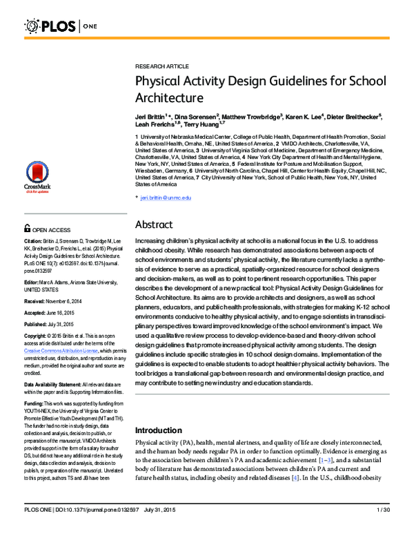 (PDF) Physical Activity Design Guidelines for School Architecture