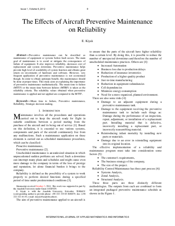 (PDF) The Effects of Aircraft Preventive Maintenance on Reliability