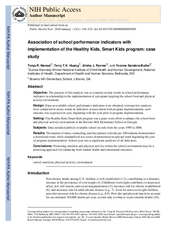 (PDF) Association of school performance indicators with implementation ...