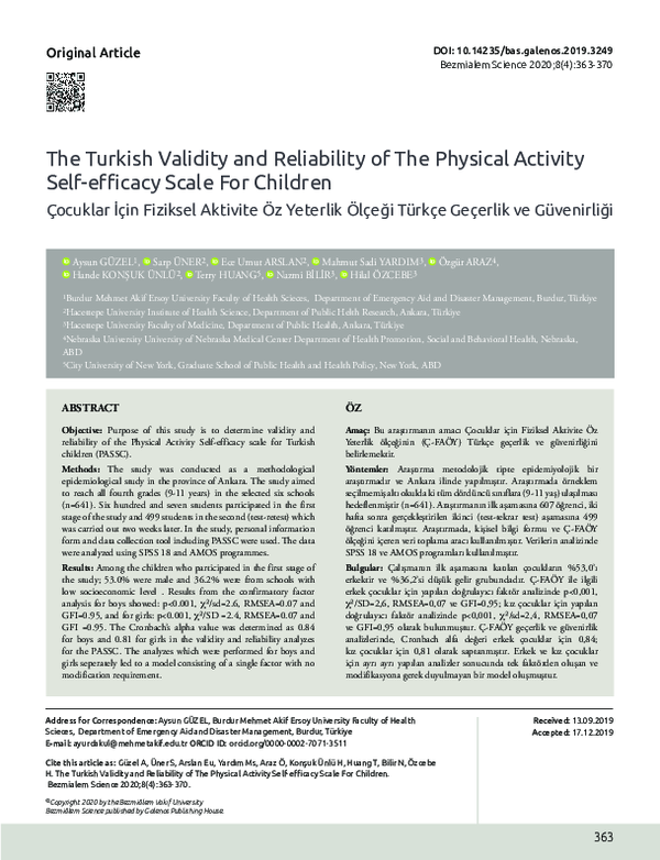 The Turkish Validity and Reliability of The Physical Activity Self ...