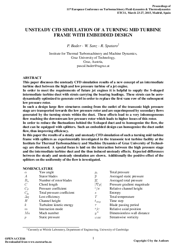 (PDF) Unsteady CFD simulation of a turning mid turbine frame with ...