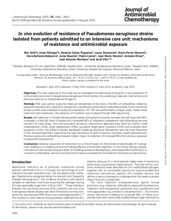 (PDF) In vivo evolution of resistance of Pseudomonas aeruginosa strains ...