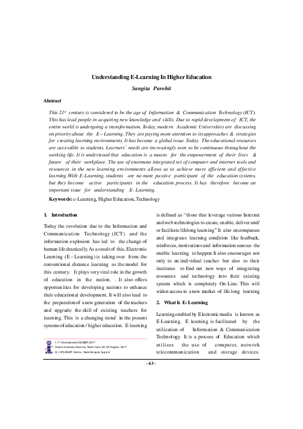 (PDF) Understanding E-Learning In Higher Education