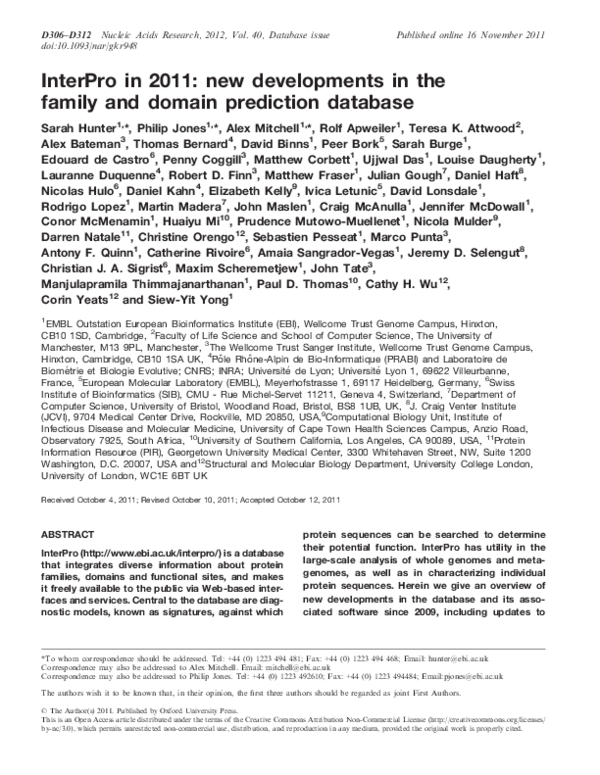 (PDF) InterPro in 2011: new developments in the family and domain ...