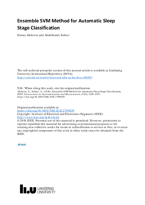 (PDF) Ensemble SVM Method for Automatic Sleep Stage Classification