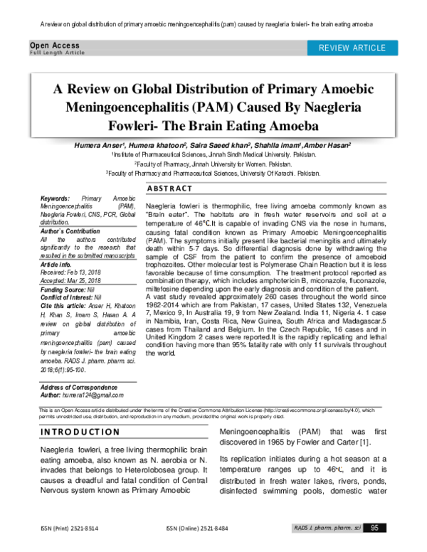 (PDF) A Review on Global Distribution of Primary Amoebic ...
