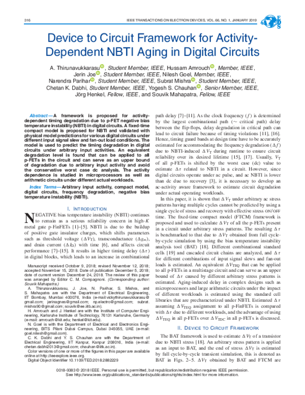 Pdf Device To Circuit Framework For Activity Dependent Nbti Aging In Digital Circuits