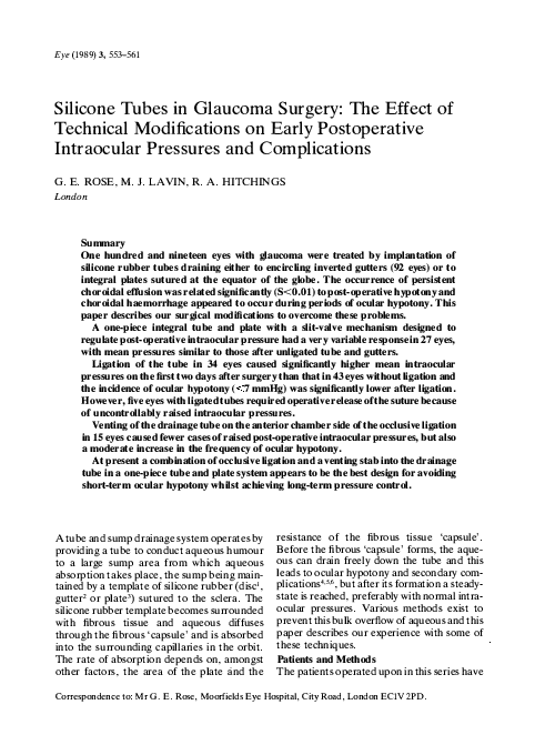 (PDF) Silicone tubes in glaucoma surgery: The effect of technical ...