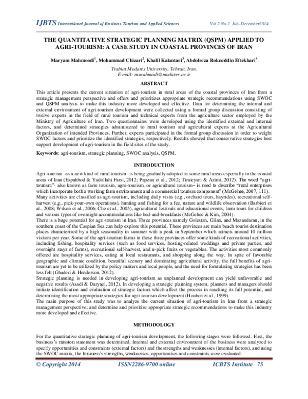 (PDF) The Quantitative Strategic Planning Matrix (QSPM) Applied to Agri ...