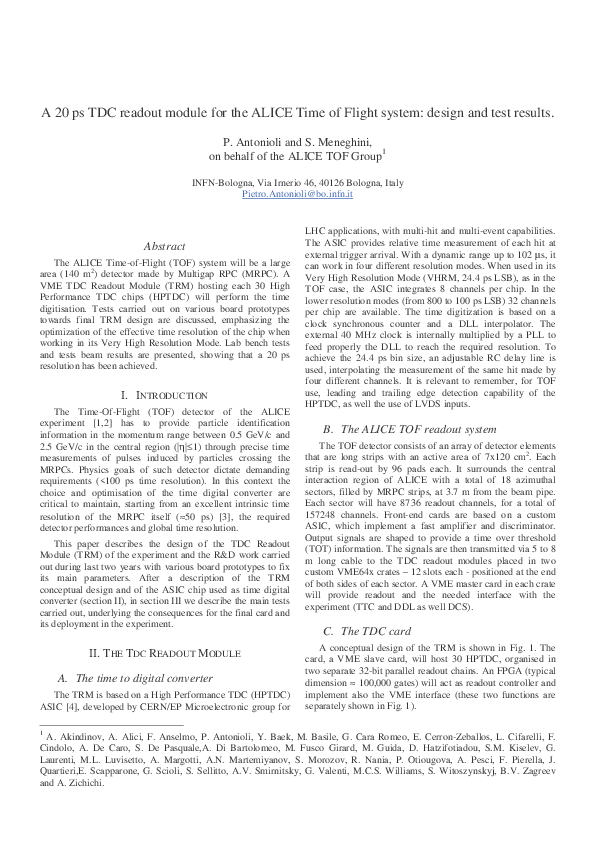 (PDF) A 20 ps TDC readout module for the ALICE Time of Flight system ...