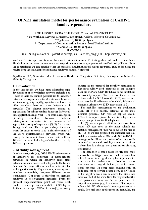 (PDF) OPNET simulation model for performance evaluation of CAHP-C handover procedure