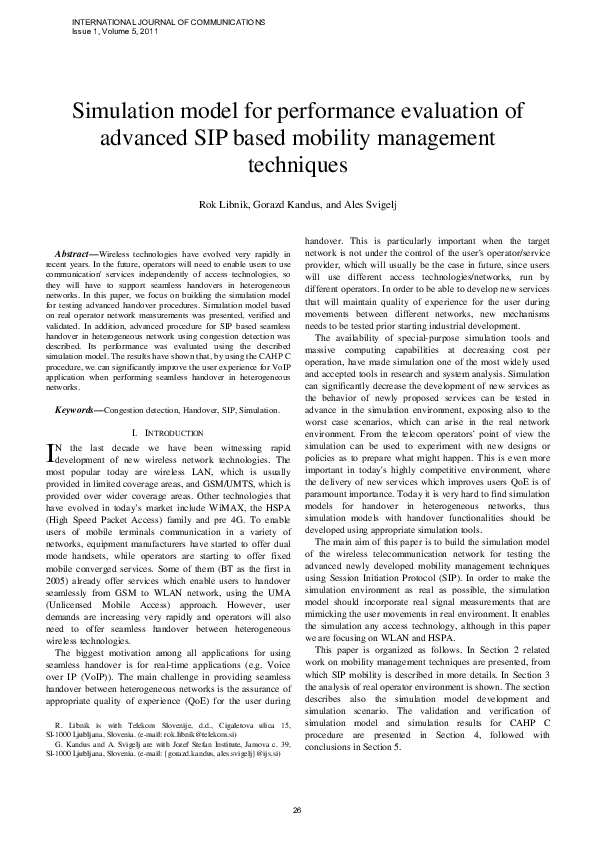 Pdf Simulation Model For Performance Evaluation Of Advanced Sip Based