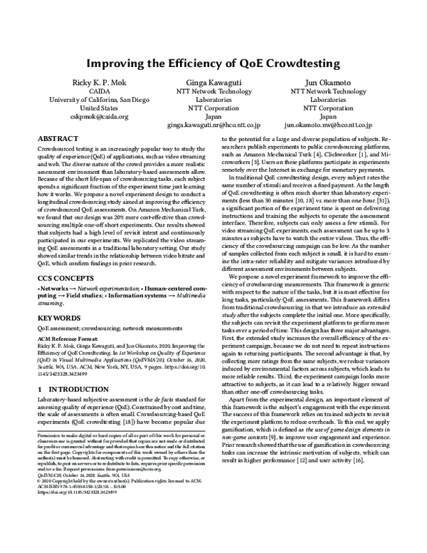 (PDF) Improving the Efficiency of QoE Crowdtesting